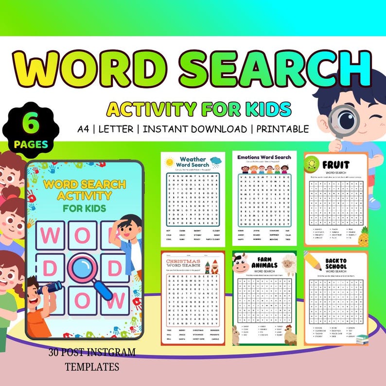 Kids Word Search Activity Puzzles: Educational Brain Teaser Learning ...