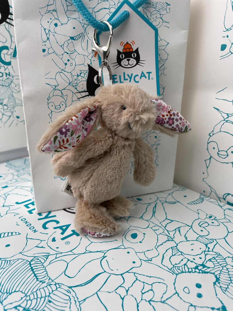 Jellycat Blossom Beige Bunny Bag Charm | Floral Rabbit Plush Keychain ...