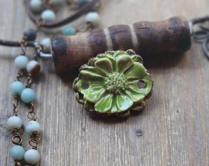Pink Purple Turquoise Flower Poppy Ceramic Connector Link - Etsy