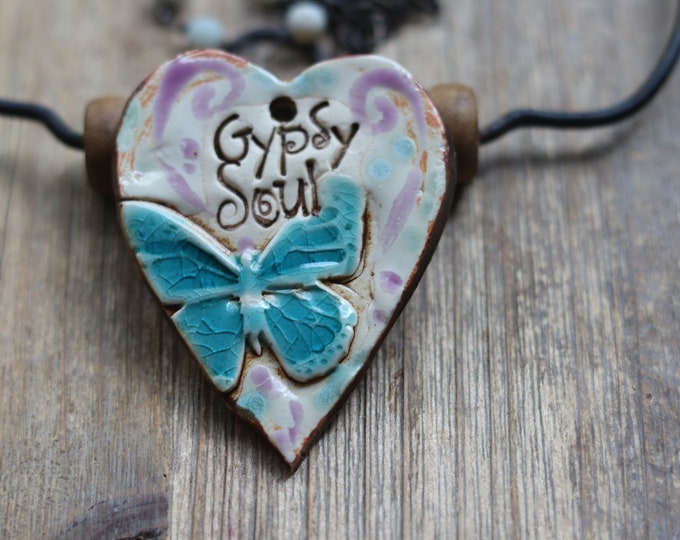 Gypsy Soul Heart Pendant Ceramic Pendant Artisan Style - Etsy