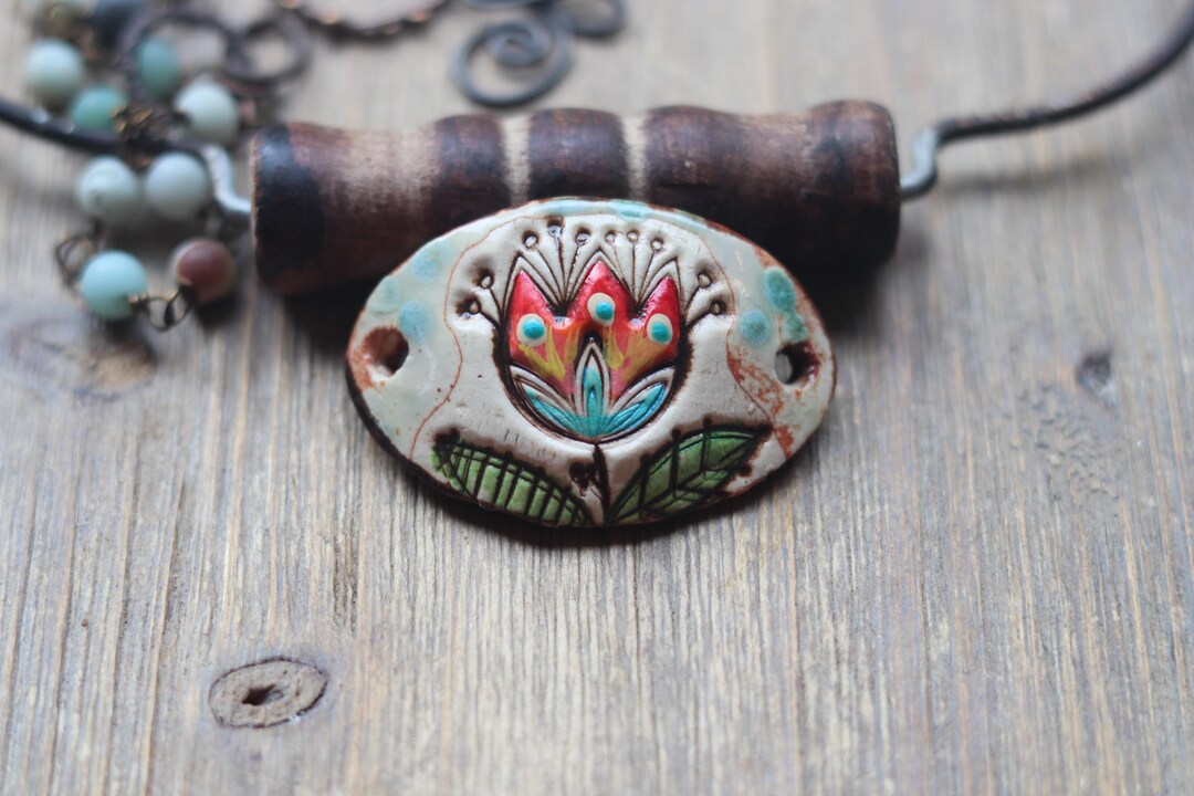 Rustic Flower Bracelet Connector Pottery Tulip Flower - Etsy