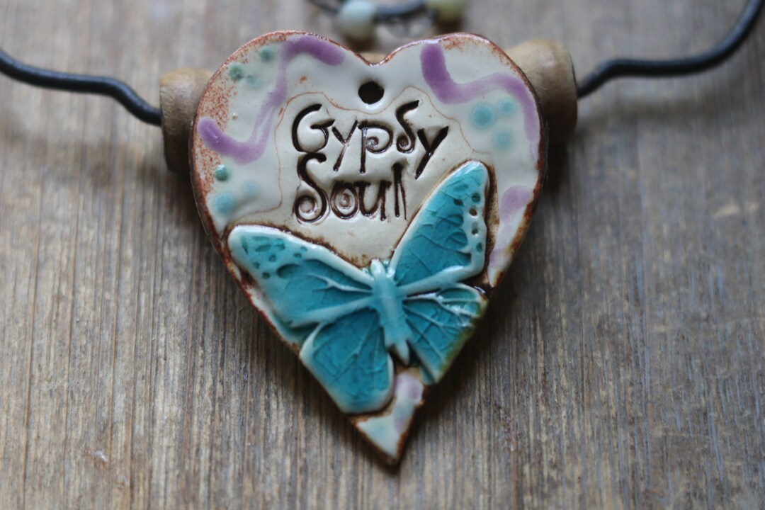 Gypsy Soul Heart Pendant Ceramic Pendant Artisan Style - Etsy