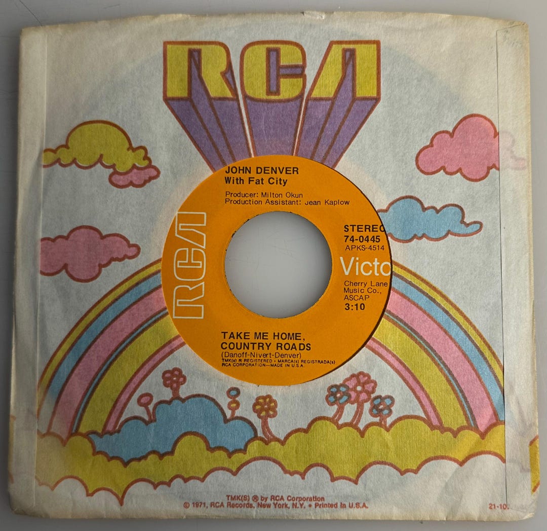 JOHN DENVER With Fat City / Take Me Home, Country Roads / 1971 45rpm ...