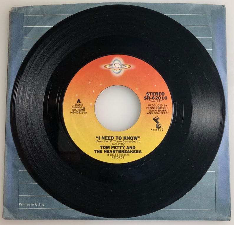 Tom Petty and the Heartbreakers / I Need to Know / Shelter 1978 45 / EX ...