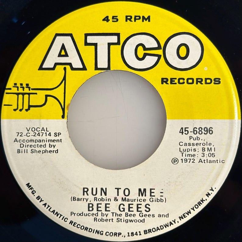 The Bee Gees / Run to Me & Road to Alaska / ATCO 1972 45 / NM+ - Etsy