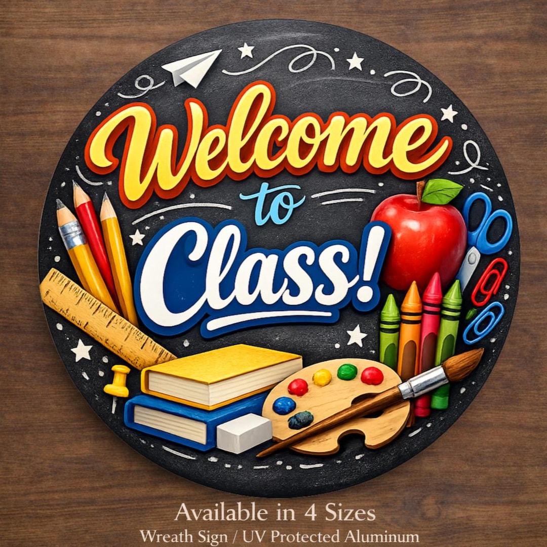 Welcome to Class Wreath Sign, Teacher Door Hanger Sign, Classroom ...
