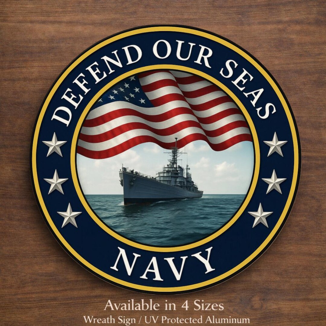 Navy Wreath Sign, Defend Our Seas Door Hanger Sign, Patriotic Military ...