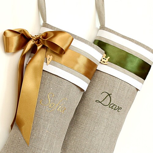 Personalized Christmas Stockings Linen Stockings With - Etsy