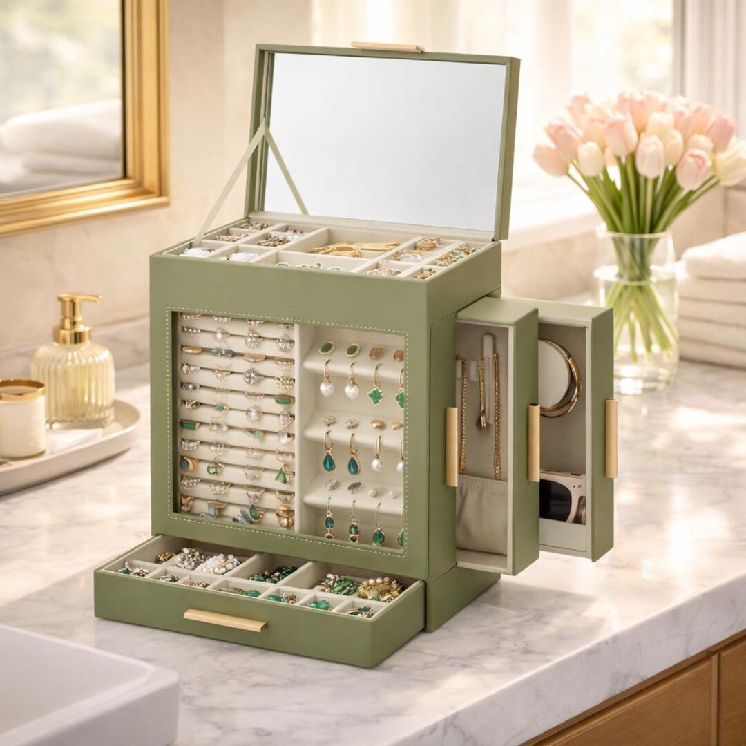 Jewelry Box With Glass Window, 5-layer Jewelry Organizer With 3 Side ...