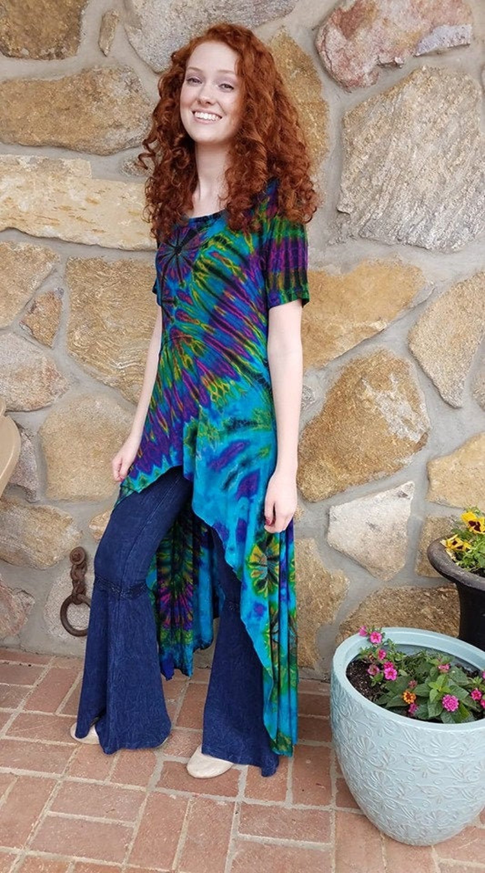 Hippie Tie Dye Hi Lo Long Flowy Fabulous Dress Top Etsy