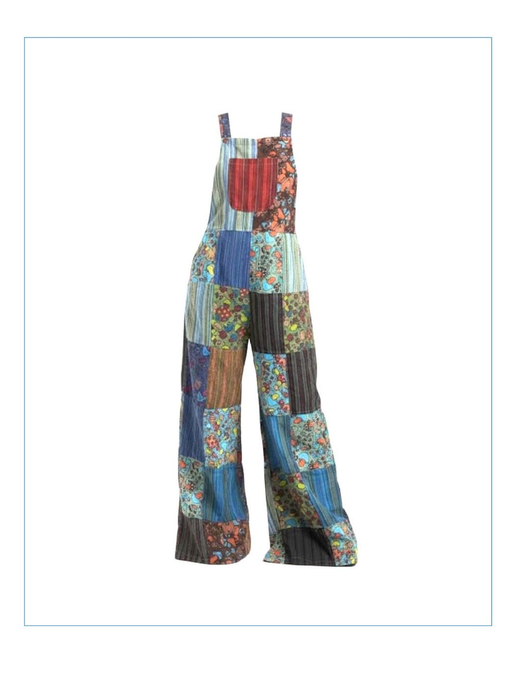 MUSHROOM Print Patchwork Overalls Cotton Funky Hippie Shrooms Retro ...