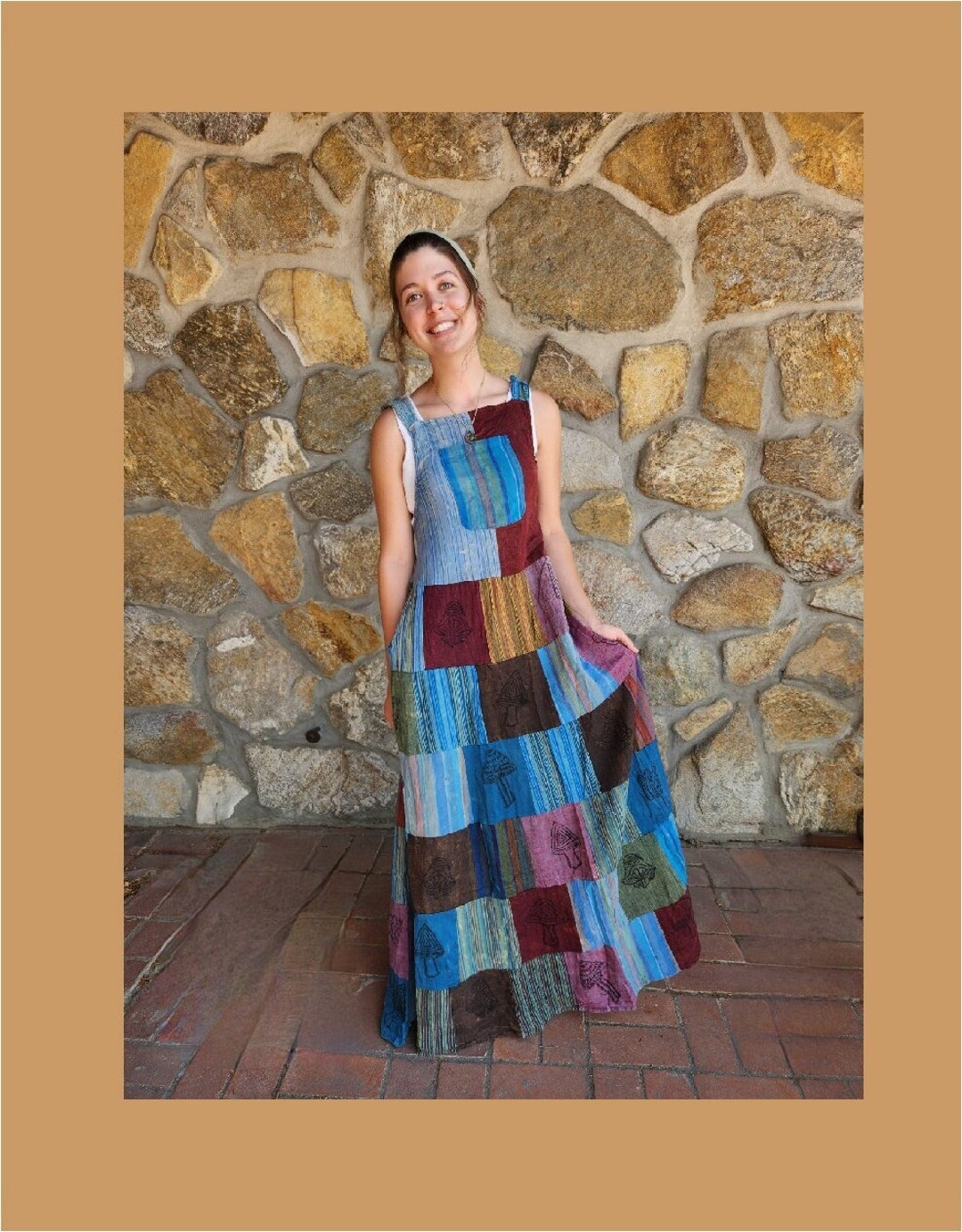 MUSHROOM Print Overalls Bibs Patchwork Hippie Festival Dress - Etsy