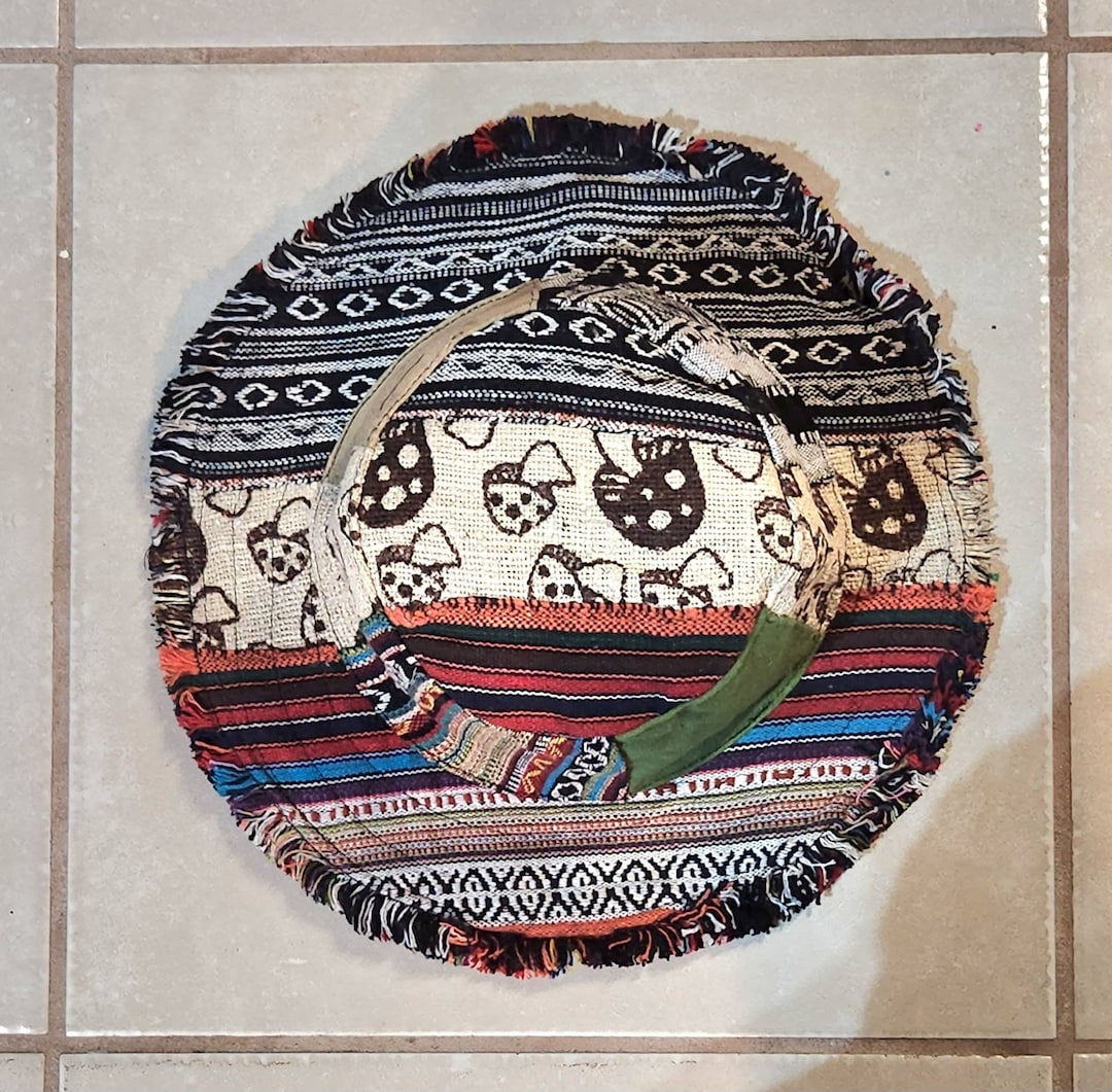 HEMP HAT Unisex Patchwork W/ Mushrooms Fringe Wire Rim Funky - Etsy