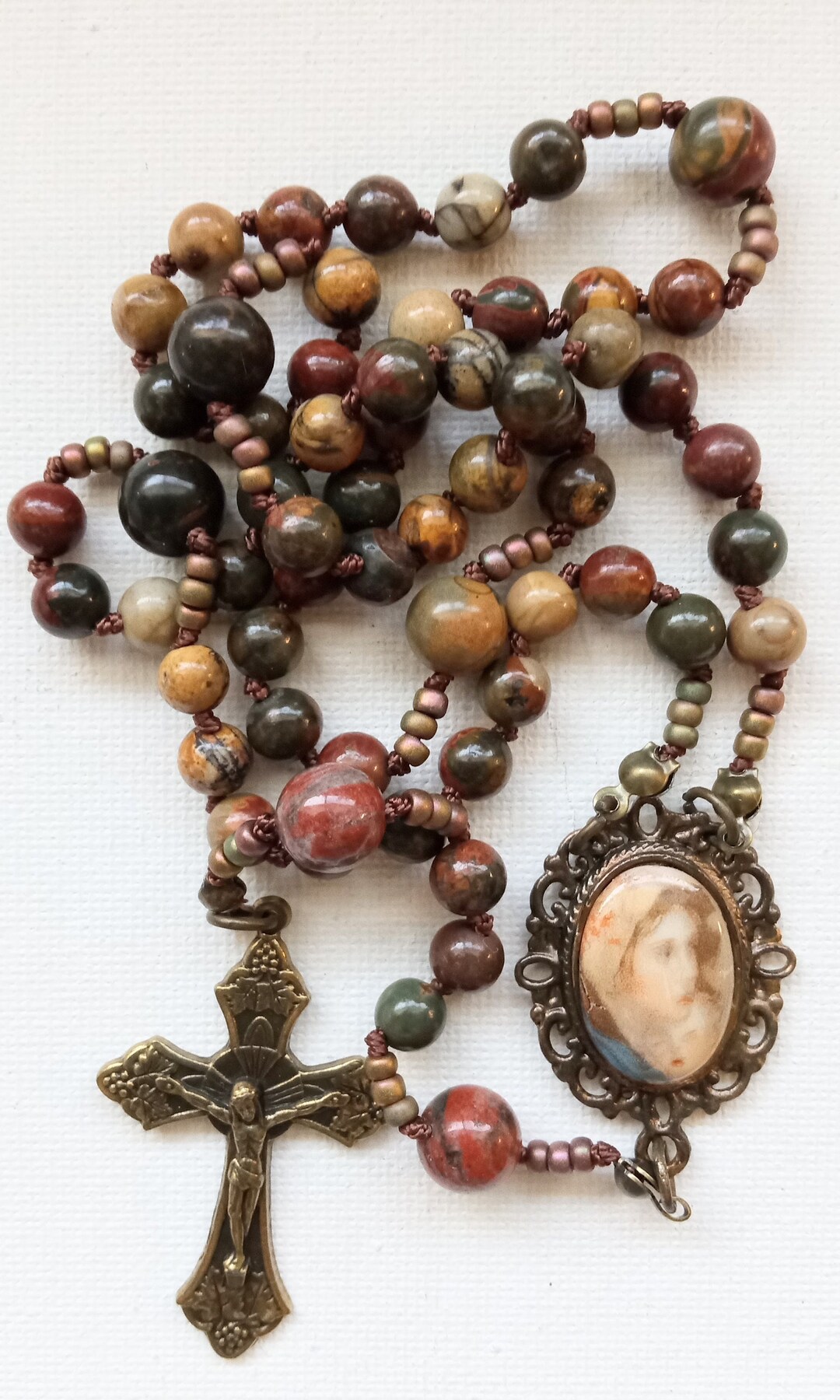 Handcrafted Rosary Natural Picasso Jasper Gemstone Beads - Etsy