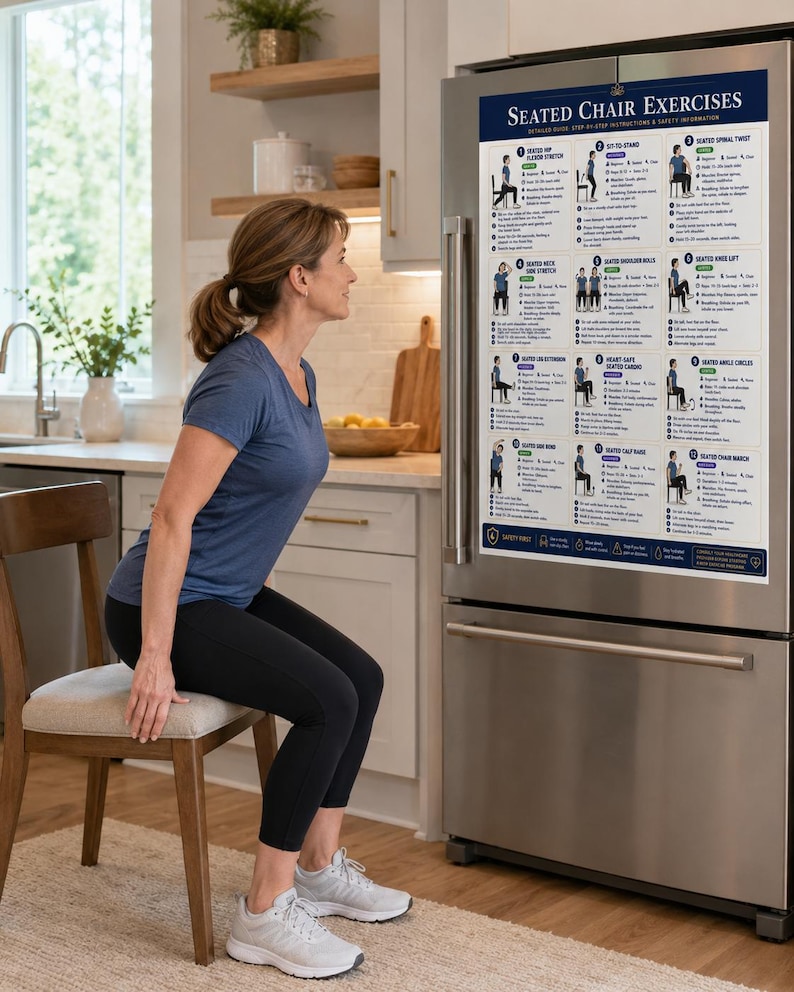Seated Chair Exercises for Seniors Printable PDF | 12 Gentle Workouts ...