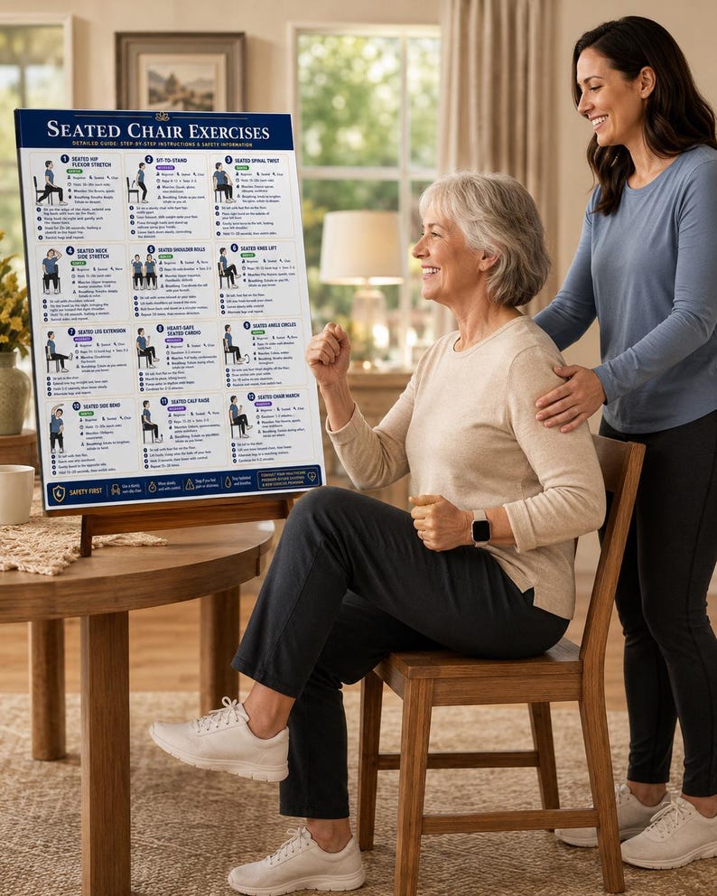 Seated Chair Exercises for Seniors Printable PDF | 12 Gentle Workouts ...