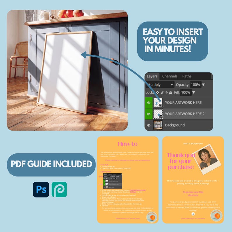 Kitchen Frame Mockup Bundle | 5 PSD, PNG Art Print Templates (digital ...