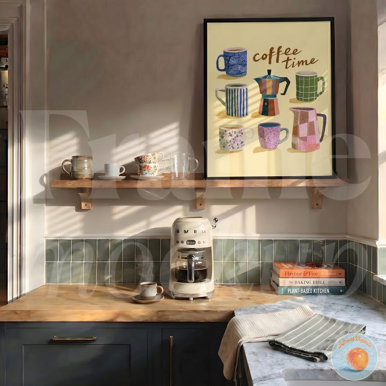 Kitchen Frame Mockup | Moody Dark SMEG Coffee Scene (digital Download ...