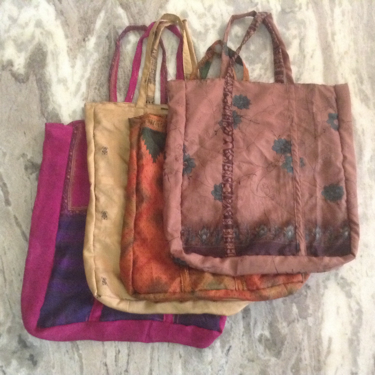 4 Pcs Recycled Repurposed Sari Shopping Bags Reusable Grocery | Etsy