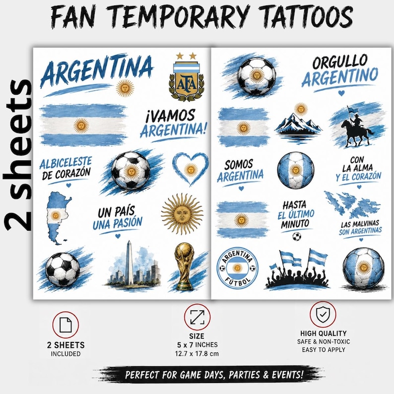 Argentina Soccer Temporary Tattoos, Argentina Fan Tattoos, Argentina ...