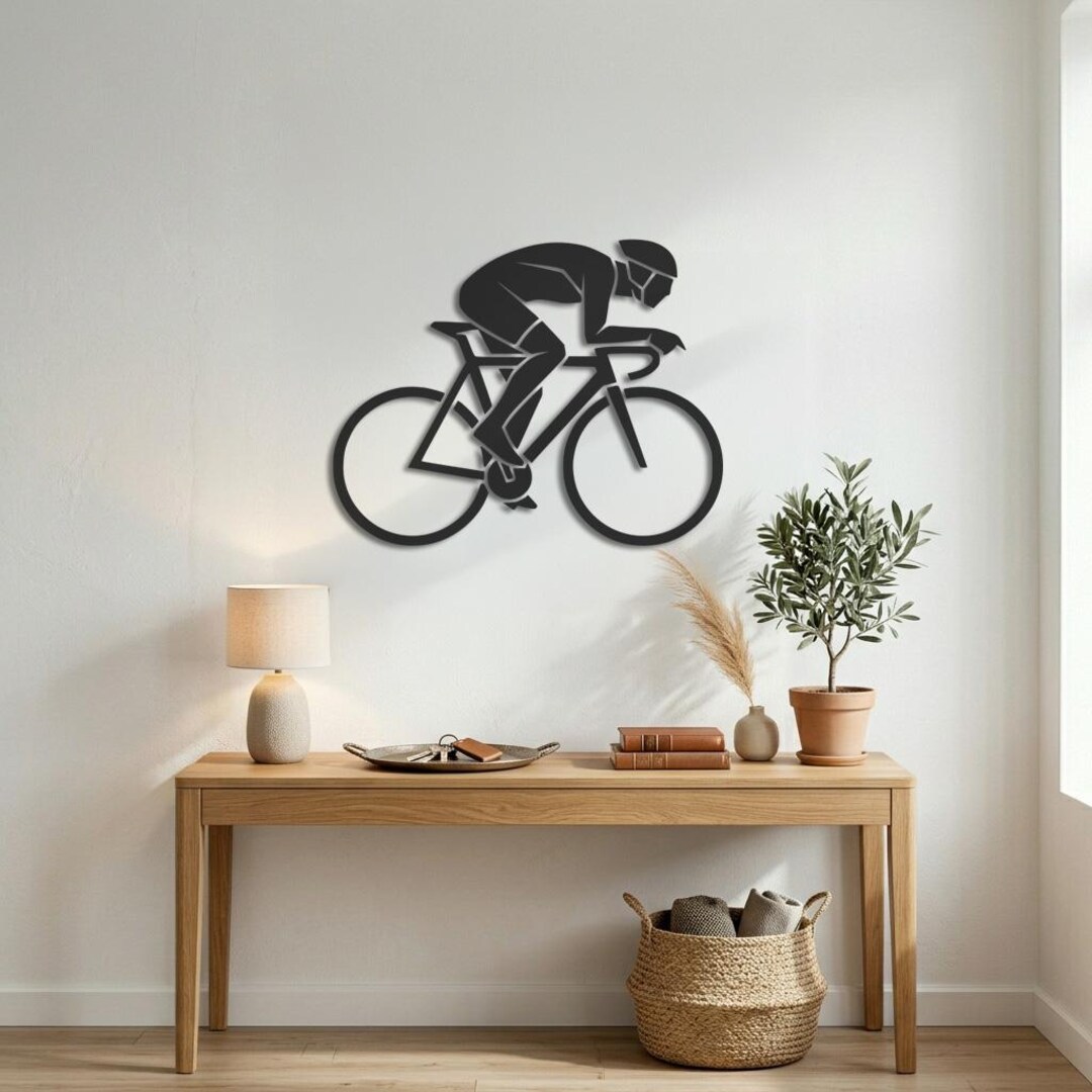 Cyclist Metal Wall Art, Road Bike Wall Decor, Minimalist Cycling Wall ...