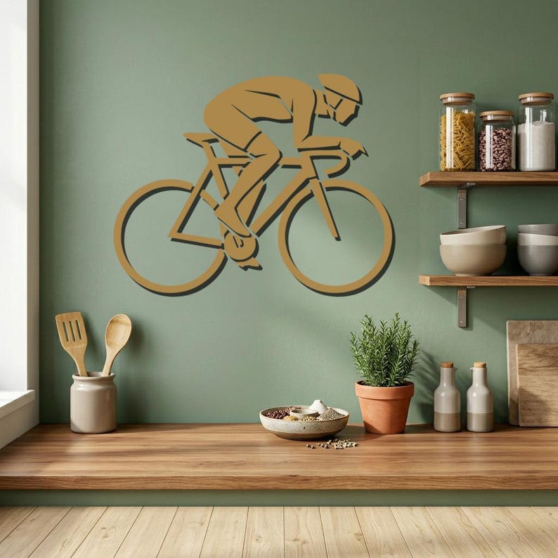 Cyclist Metal Wall Art, Road Bike Wall Decor, Minimalist Cycling Wall ...