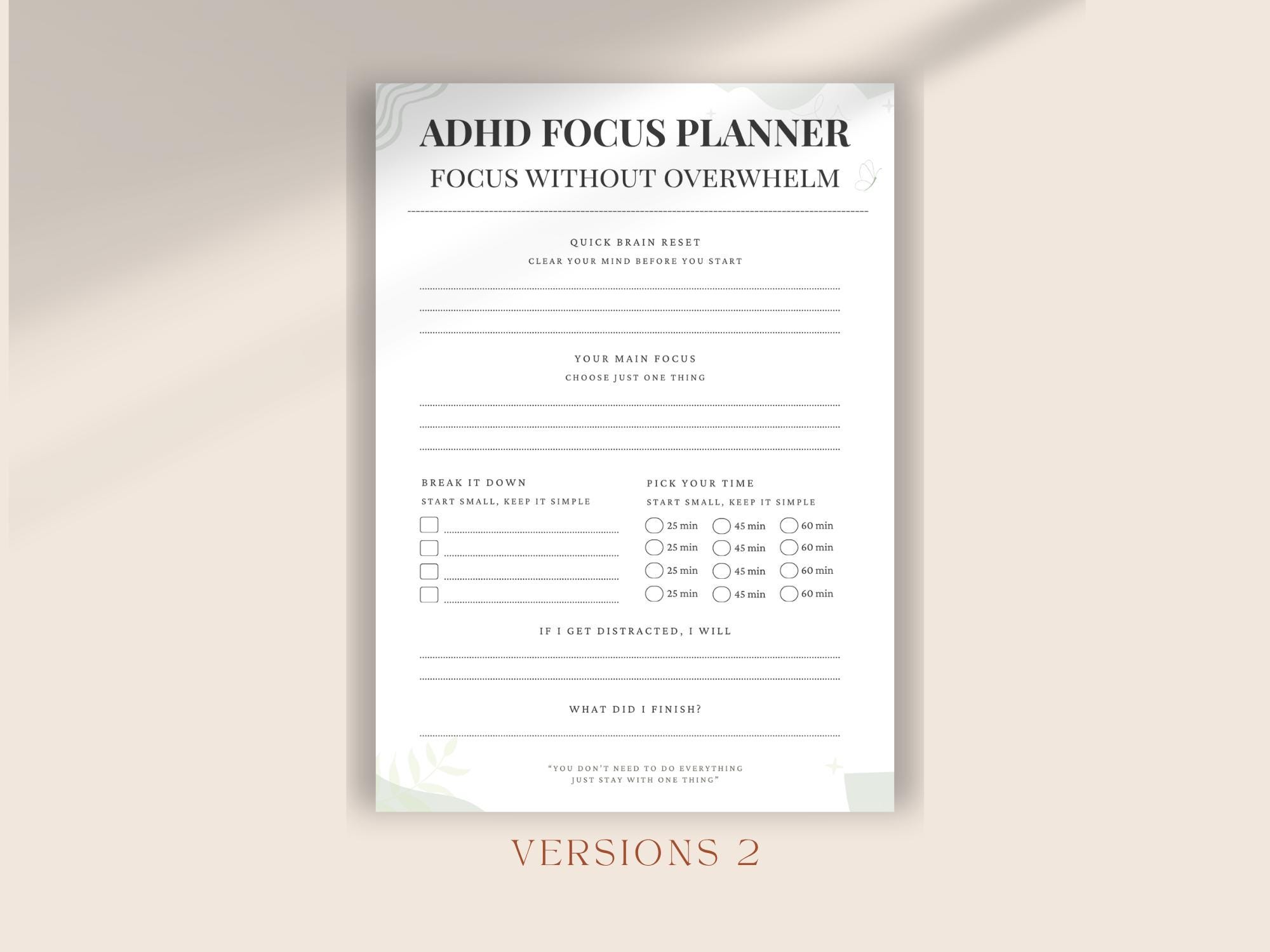 ADHD Focus Planner Printable, Productivity, Brain Dump, Task Breakdown ...