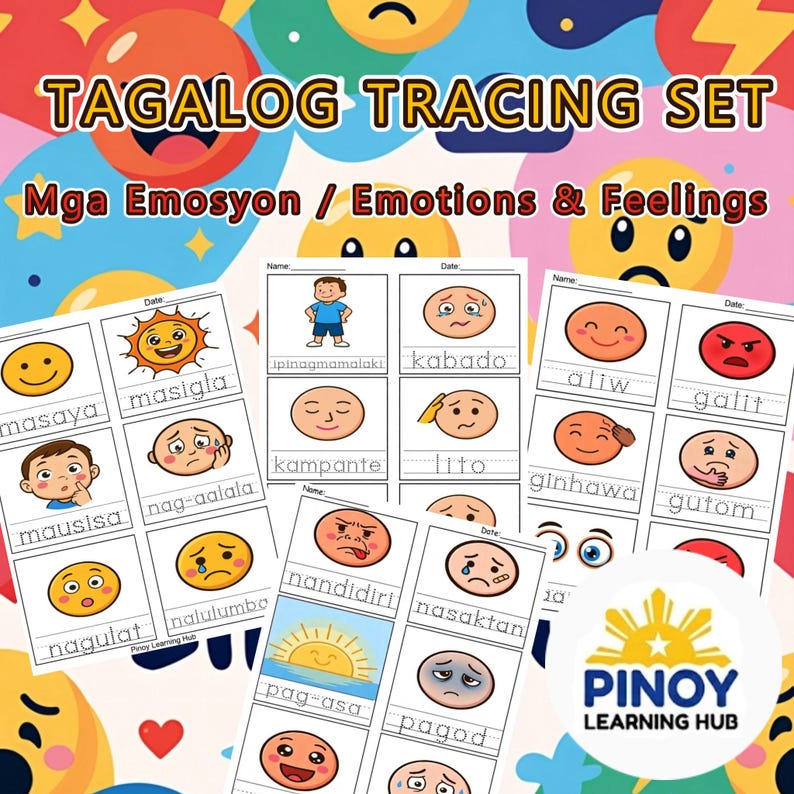 Tagalog Mga Emosyon Worksheets | Filipino Emotions Feelings Tracing PDF ...