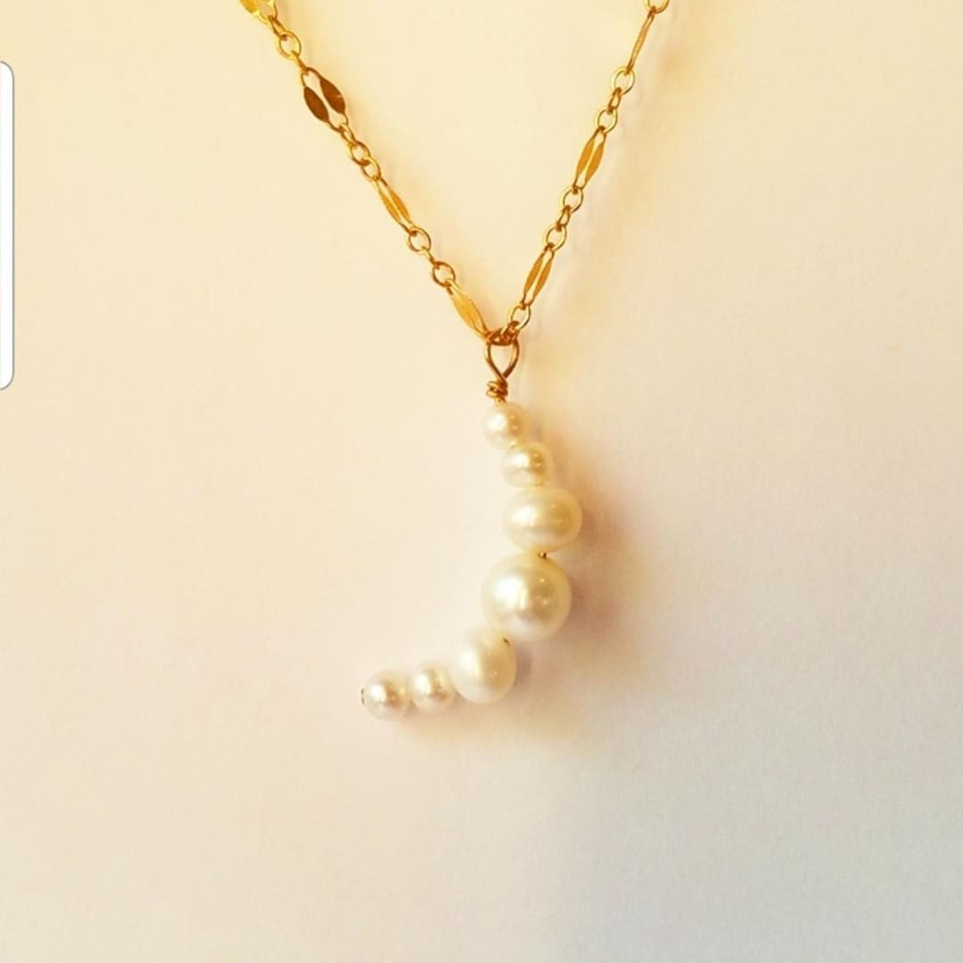 Gold Pearl Necklace: Crescent Moon Pearl Pendant - Etsy