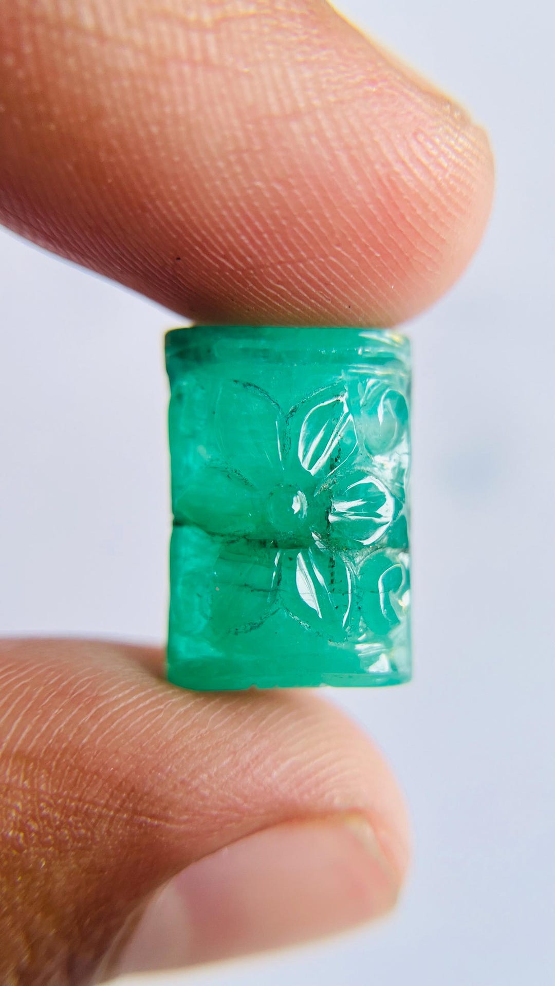 Natural Emerald Flower Carving Gemstone – Rectangle Zambian Emerald for ...