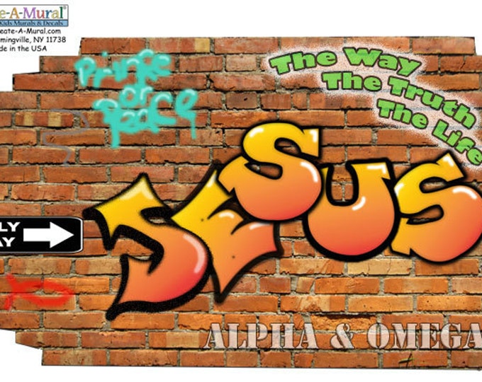 Christian Mural of Jesus Graffiti for Youth Church Room - Etsy