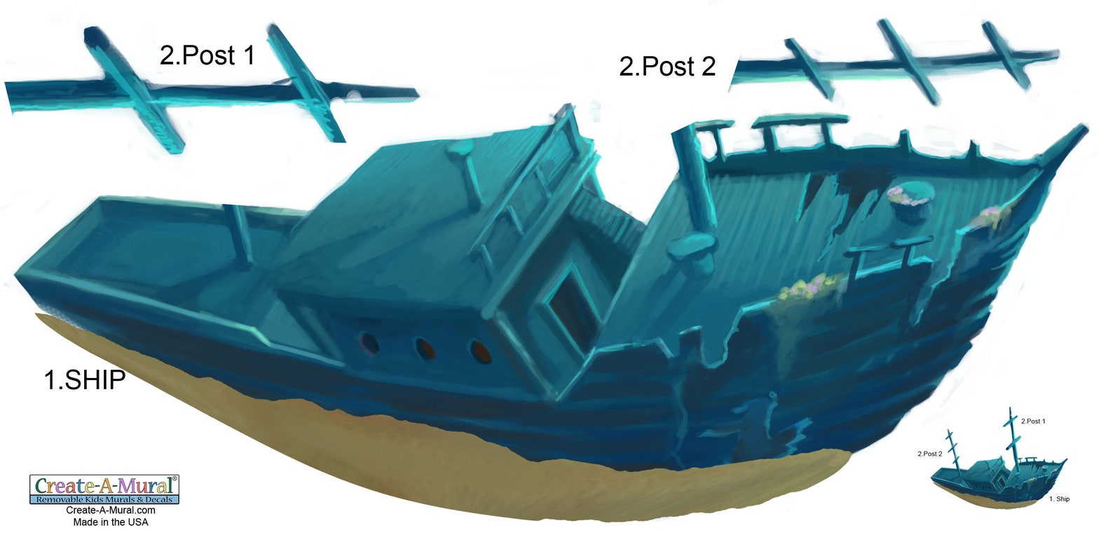 Create-a-mural Sunken Ship Wall Mural for Kids Room Under Sea - Etsy