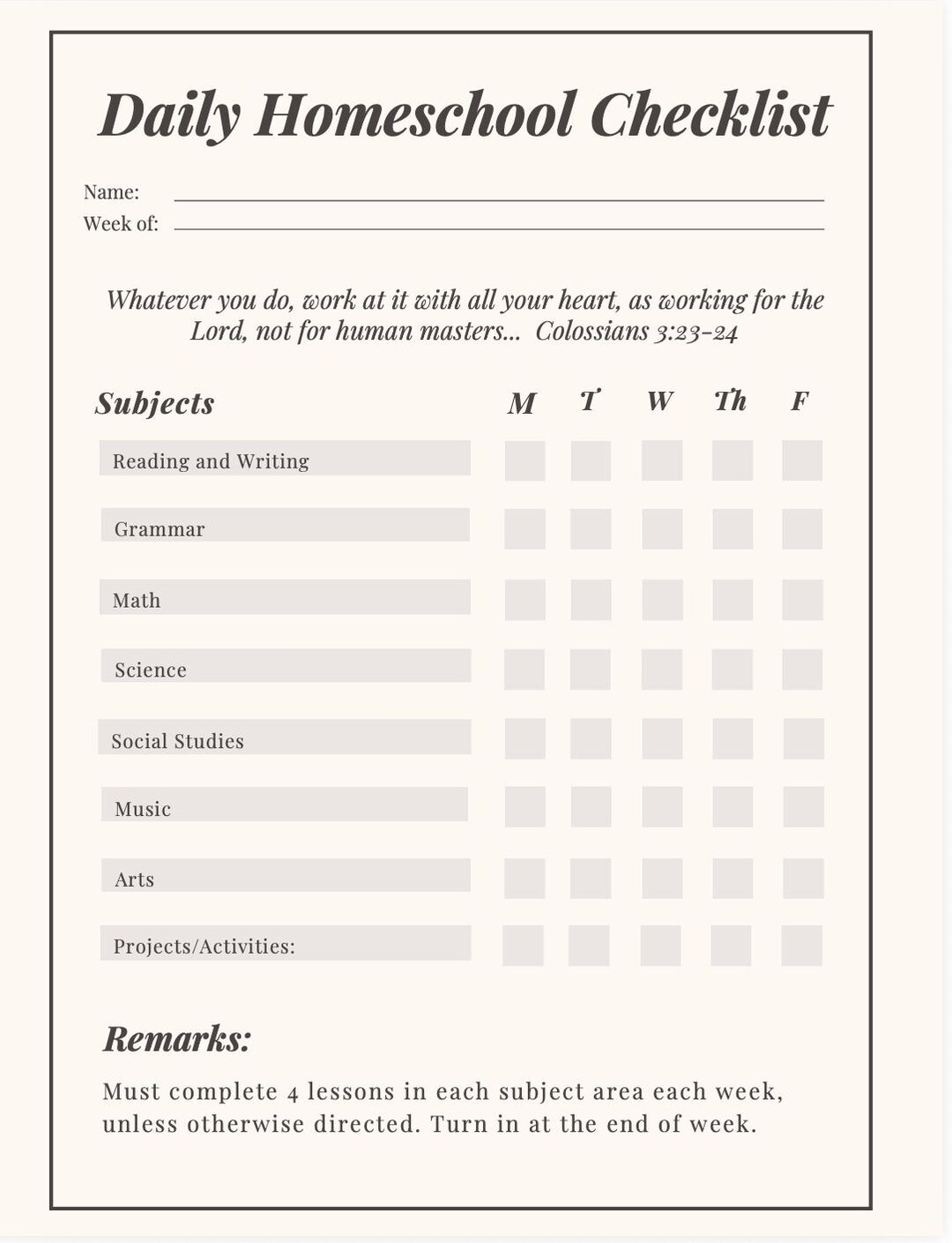 Homeschool Checklist Printable, Daily Student Planner, Christian ...