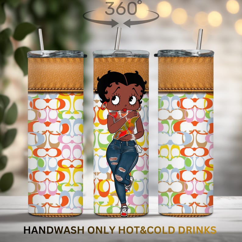 Black Betty Boop Inspired Tumbler, Designer Pattern Stainless Steel ...
