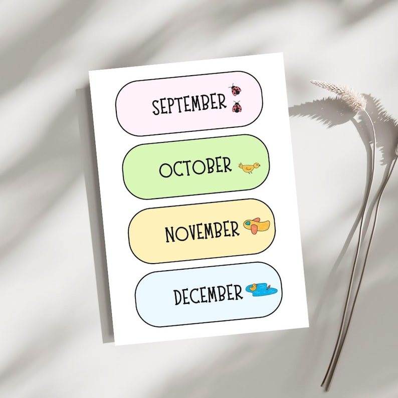 Modern Month Labels Printable | Classroom Calendar Months | Preschool ...