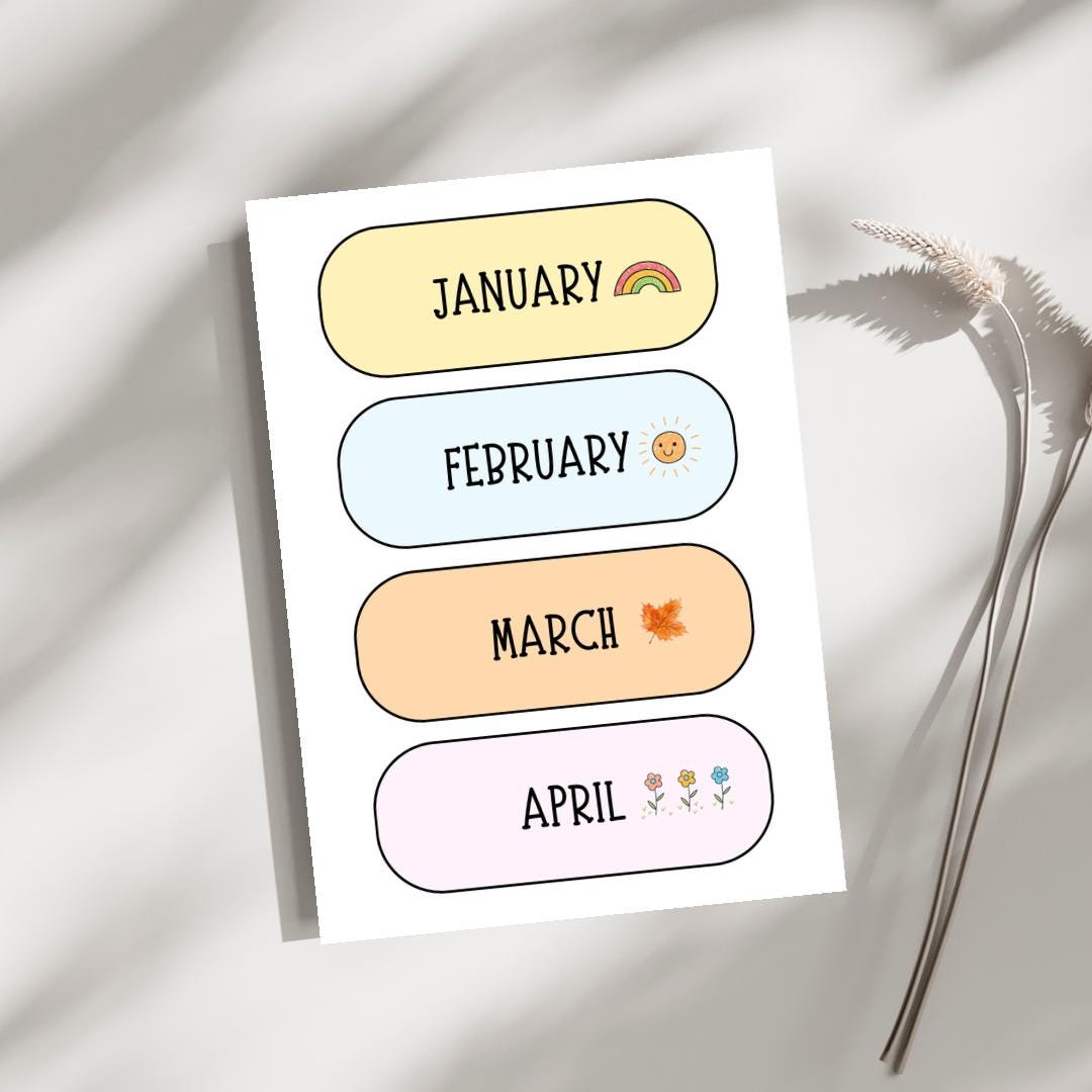Modern Month Labels Printable | Classroom Calendar Months | Preschool ...