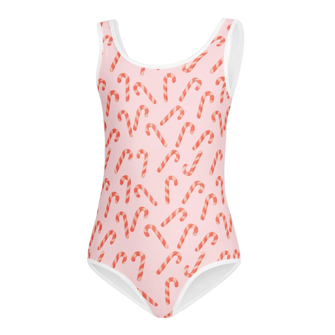 Candy Cane Christmas Swimsuit for Girls – Pink Holiday Bathing Suit ...