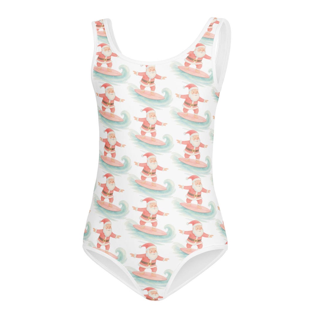 Girls Christmas Swimsuit – Surfing Santa Bathing Suit – Toddler Holiday ...