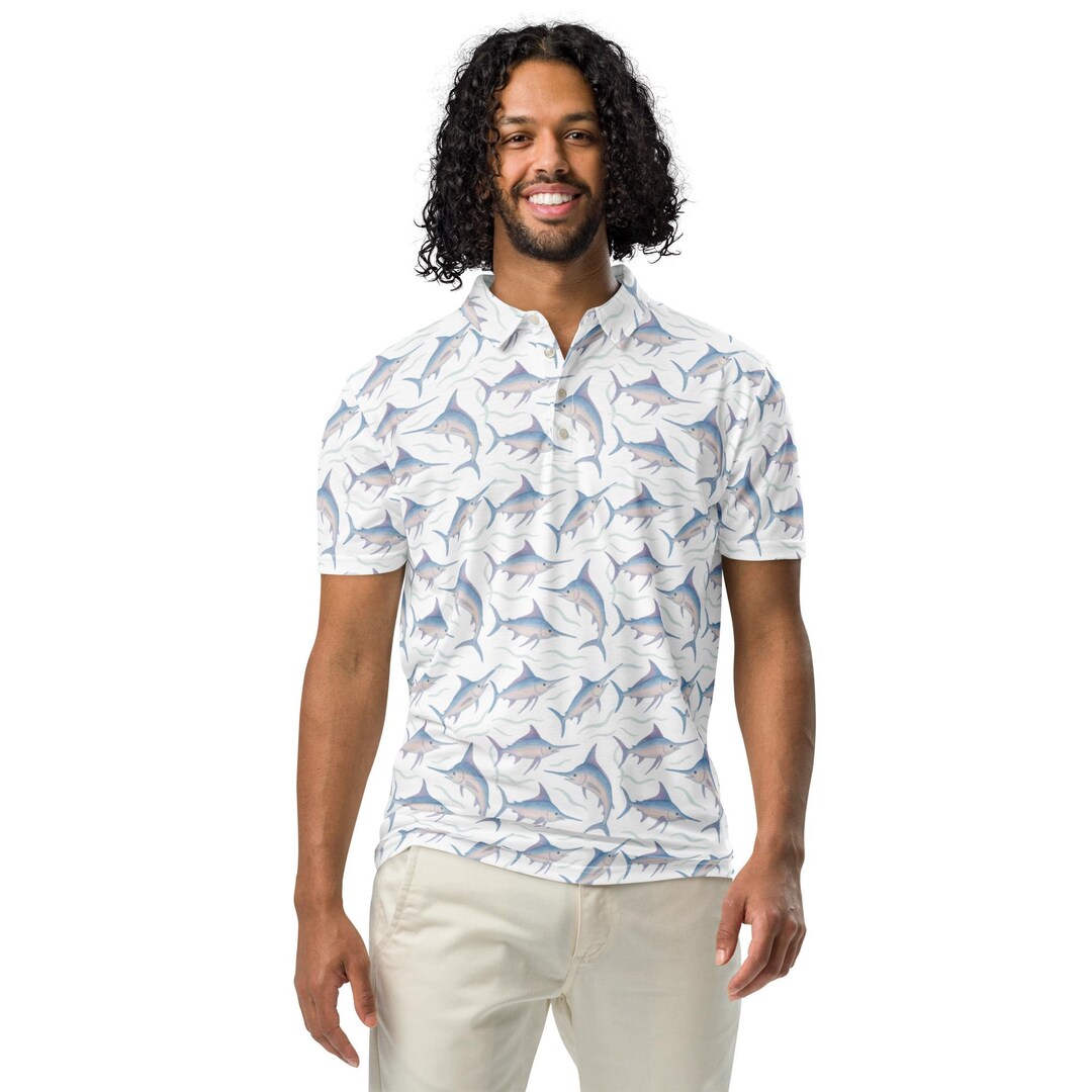 Men’s Slim Fit Polo, Marlin Polo Shirt, Fish Polo - Etsy