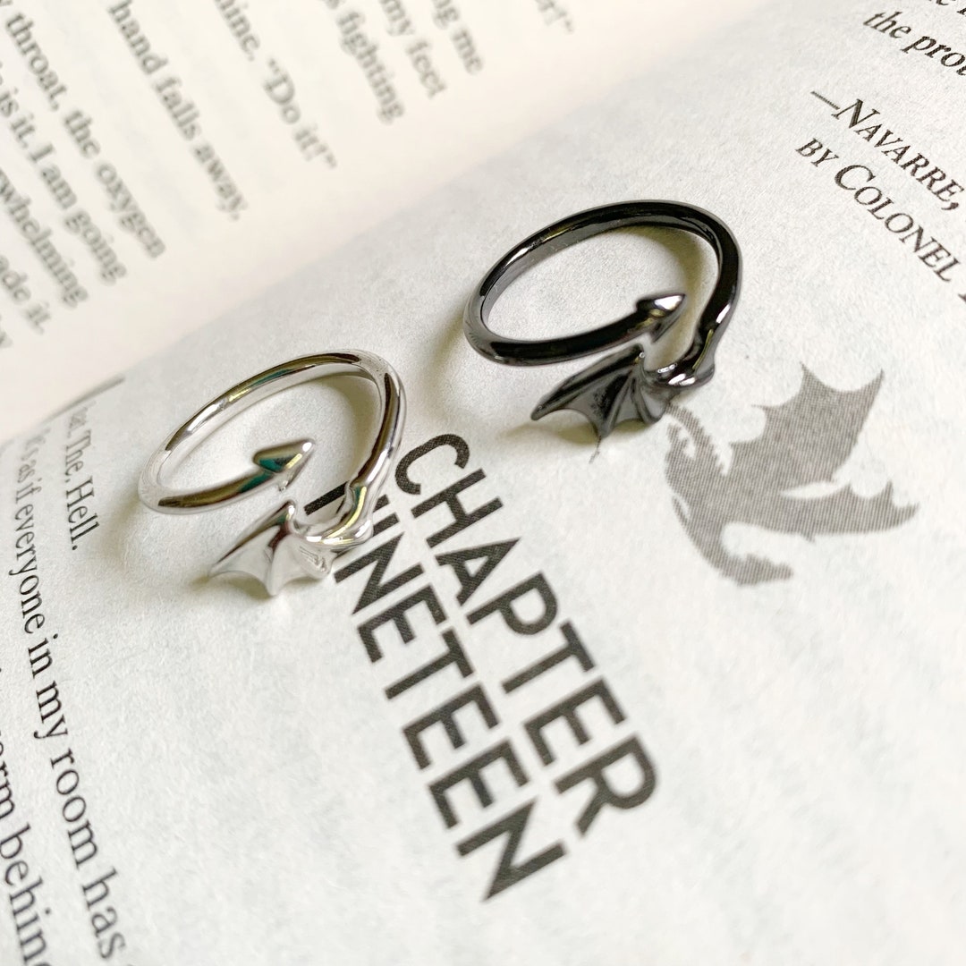 Dragon Rider Wing Rings War Collage Book Black Silver Adjustable ...
