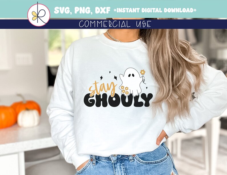 Stay Ghouly Svg Png, Commercial Use, Cute Ghost Svg, Flower Ghost Svg ...