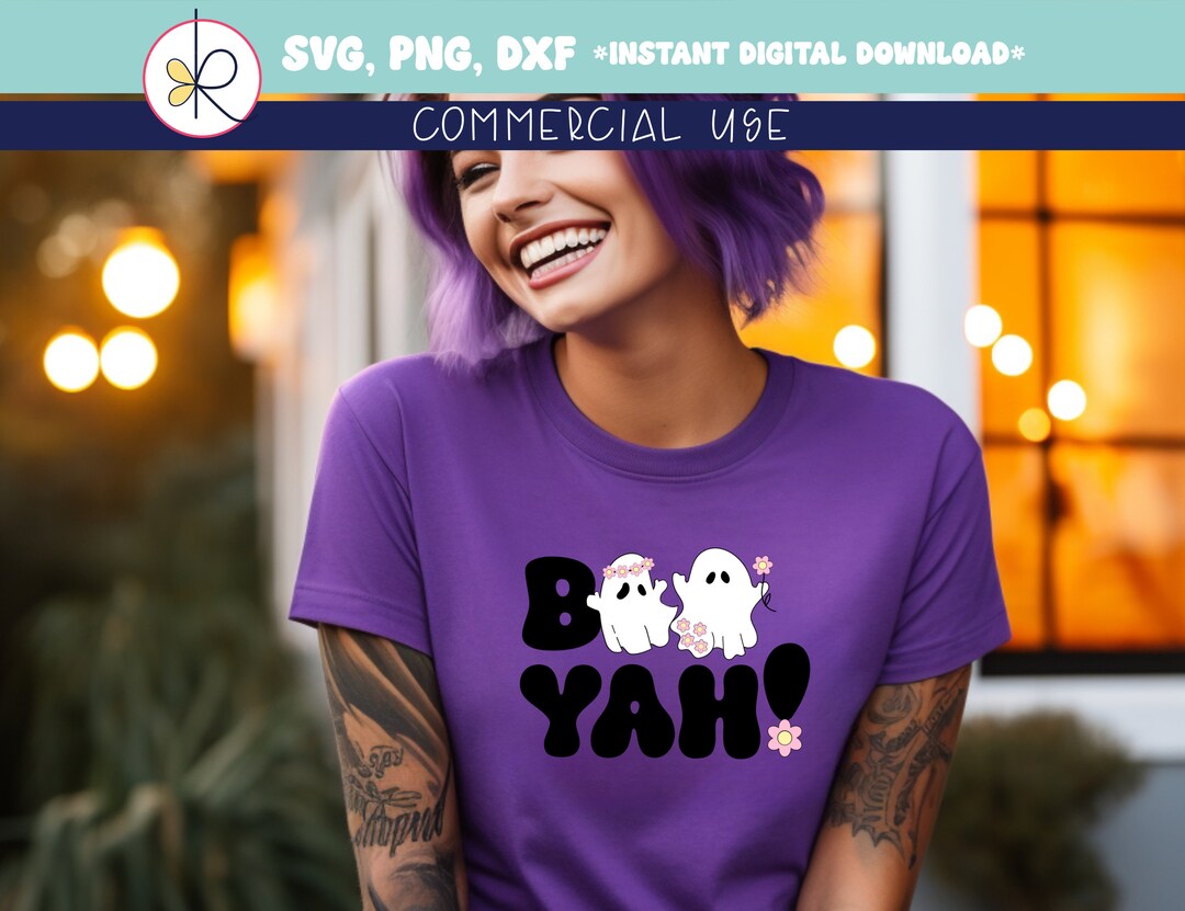 Boo Yah! Svg Png, Commercial Use, Cute Ghost Svg, Flower Ghost Svg ...