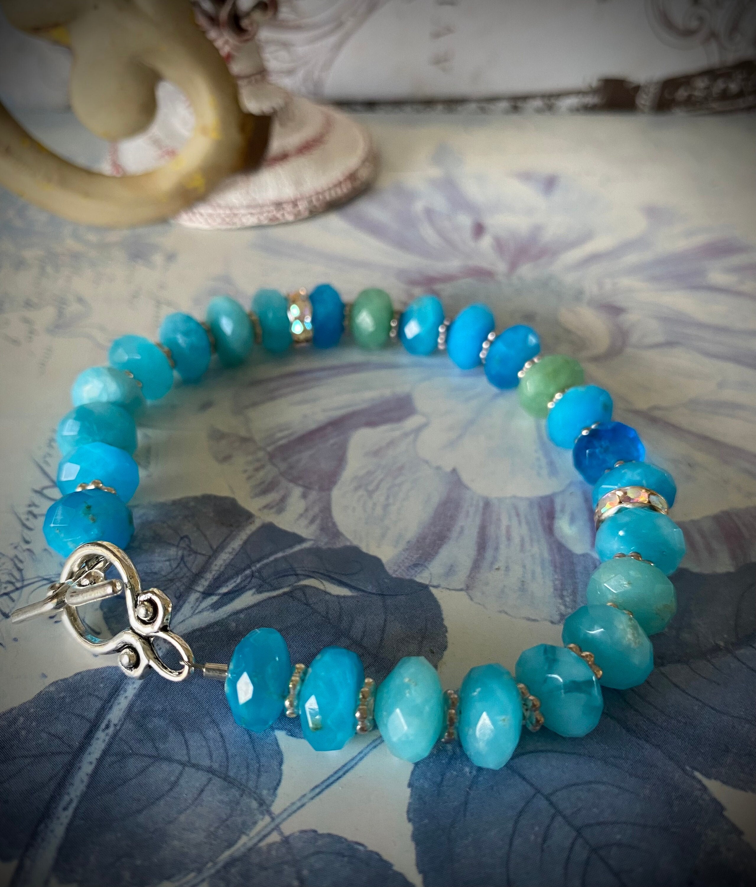 Ocean Blue Quartz and Bali Silver Bracelet - Etsy