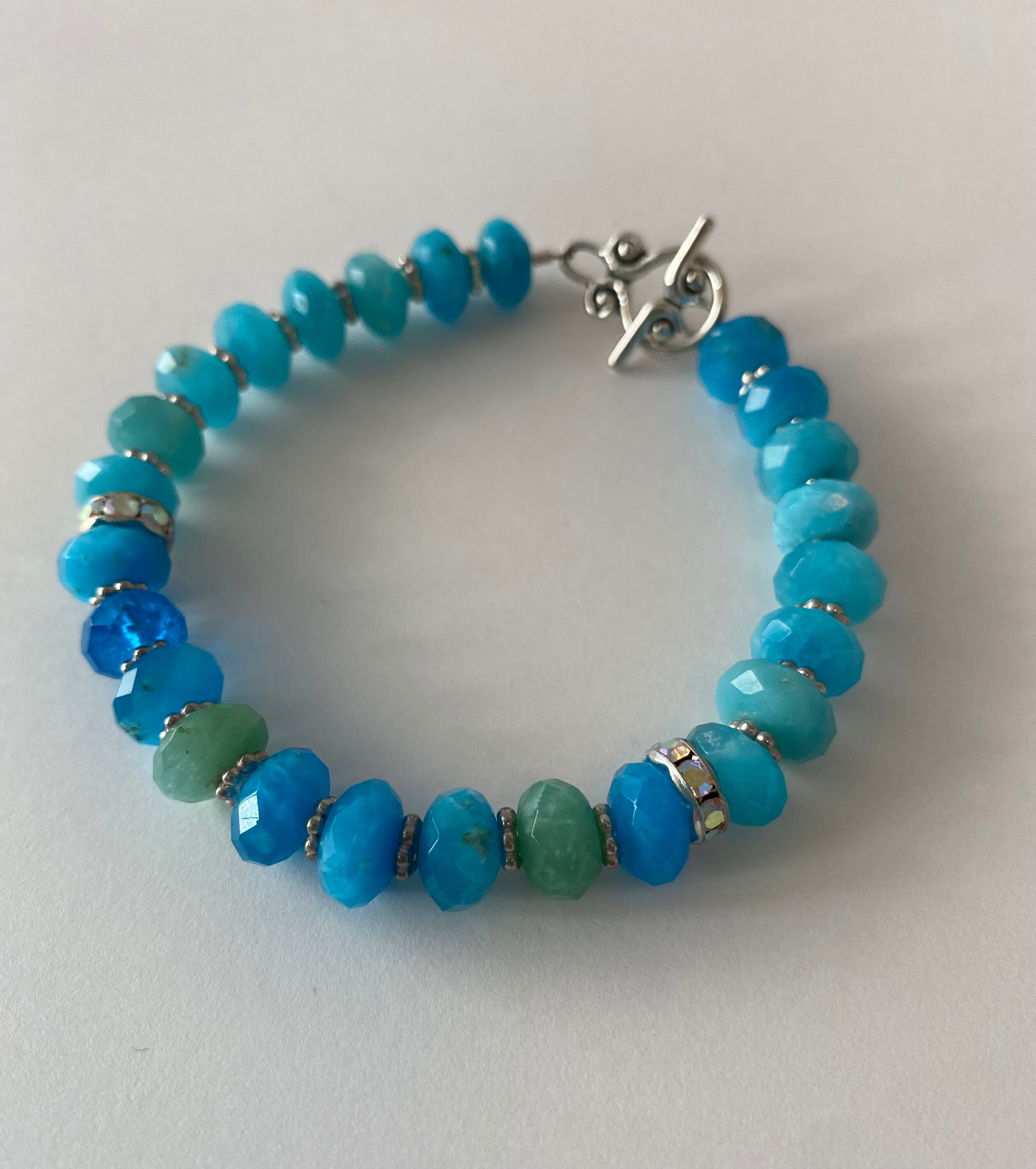 Ocean Blue Quartz and Bali Silver Bracelet - Etsy
