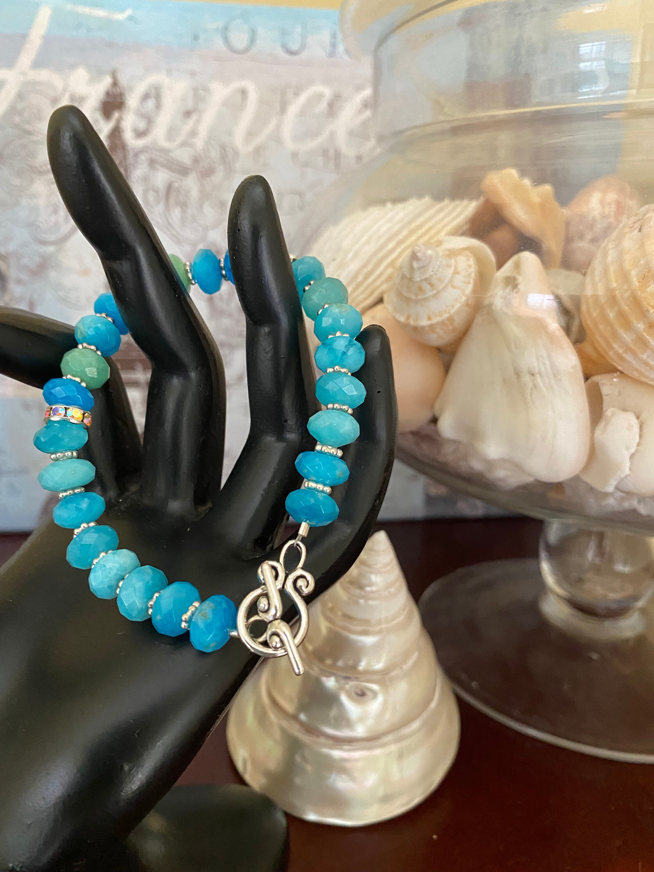 Ocean Blue Quartz and Bali Silver Bracelet - Etsy