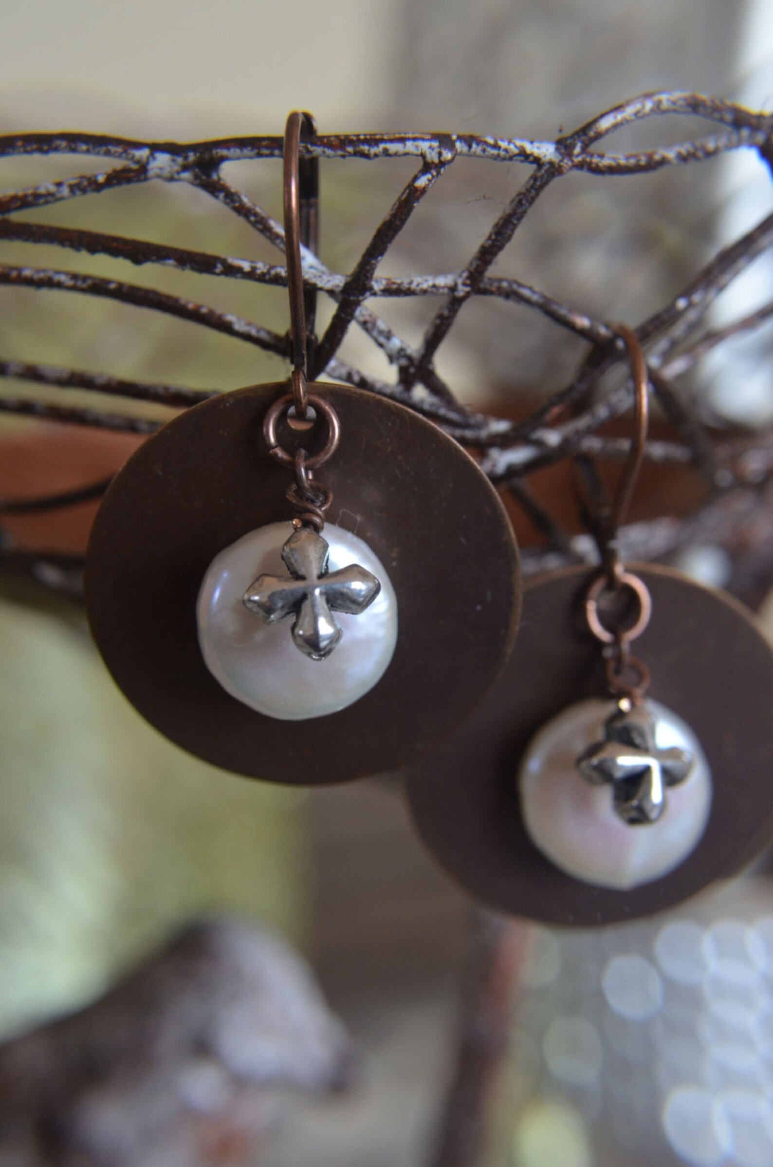 Coin Pearls With Copper and Crosses - Etsy