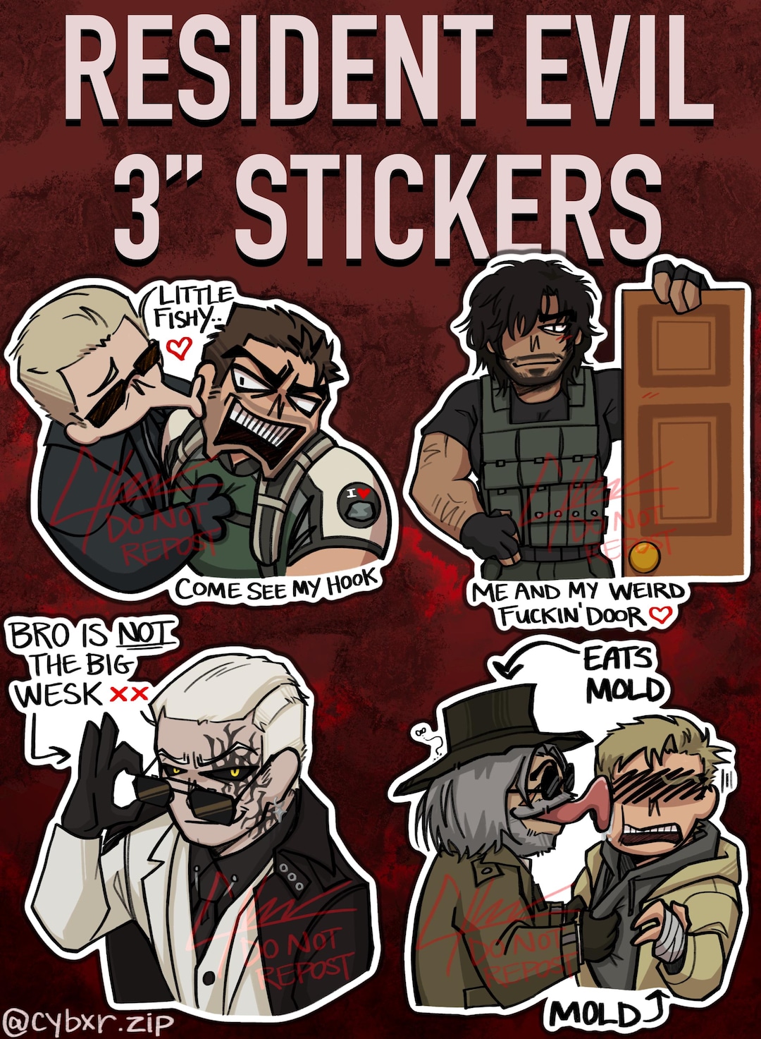 Resident Evil Meme 3" Stickers | Albert Wesker, Chris Redfield, Carlos ...