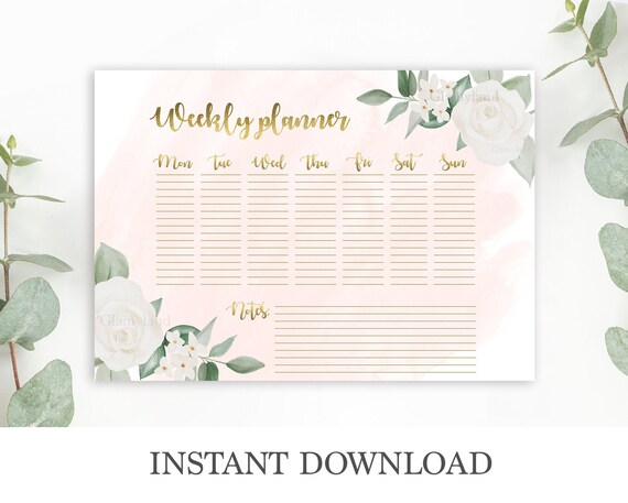 Weekly Planner Blush Pink Digital Planner Print Modern | Etsy