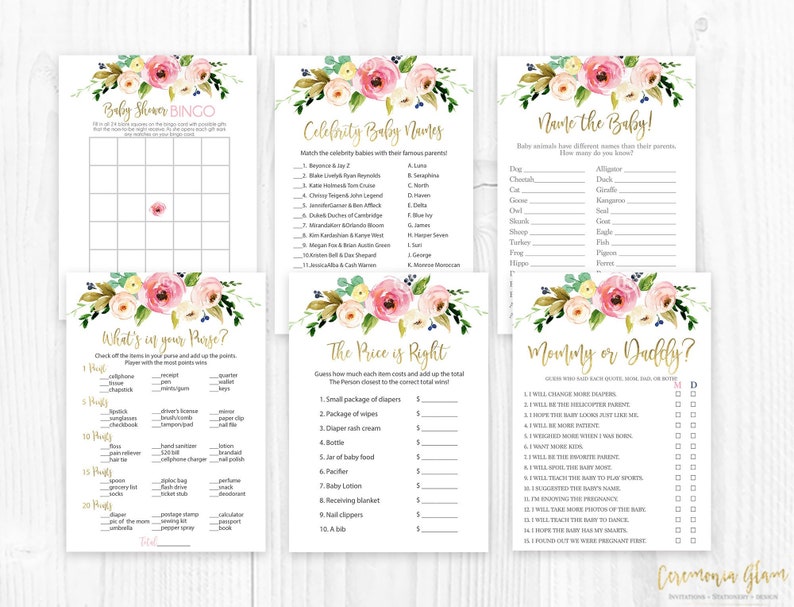 Floral Baby Shower Girl Pack Games Bundle Baby Shower Games | Etsy