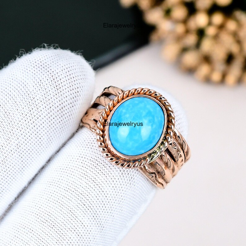White Water Turquoise Copper Ring, Artisan Adjustable Band, Daily Wear ...